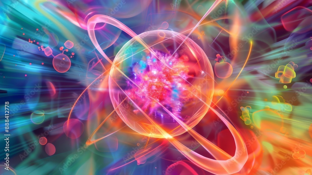 Icon of an atom, showing its structure. Protons, neutrons, and ...