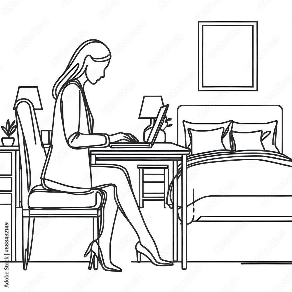 Single Continuous Line Drawing Illustration of a Businesswoman and Stay ...