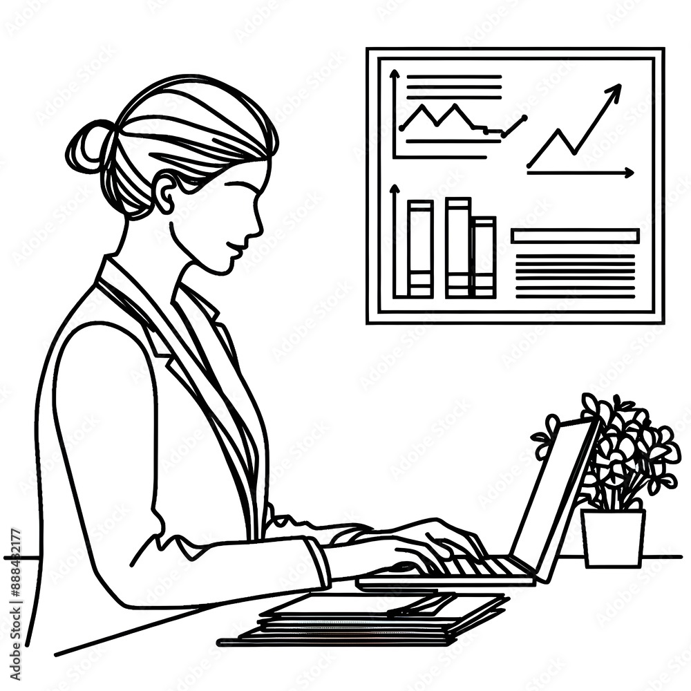 Single Continuous Line Drawing Illustration of a Businesswoman and Stay ...