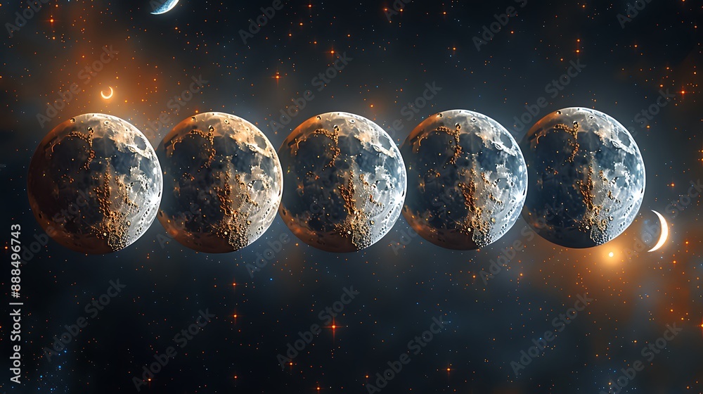 artistic rendition of the Moon's phases throughout the lunar cycle from ...