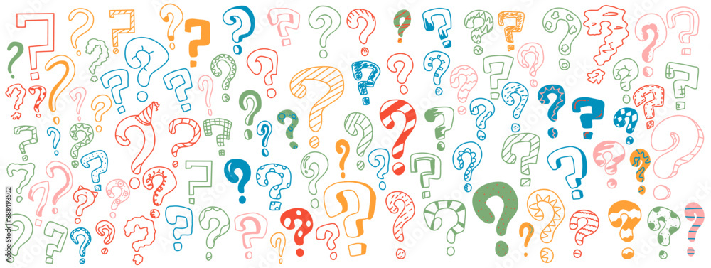 Bundle shows variety of multicolored question marks. Collection of ...