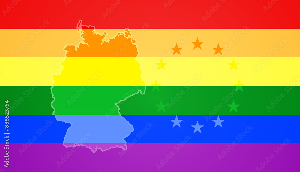 simplified outline map of Germany and the yellow stars of the European ...