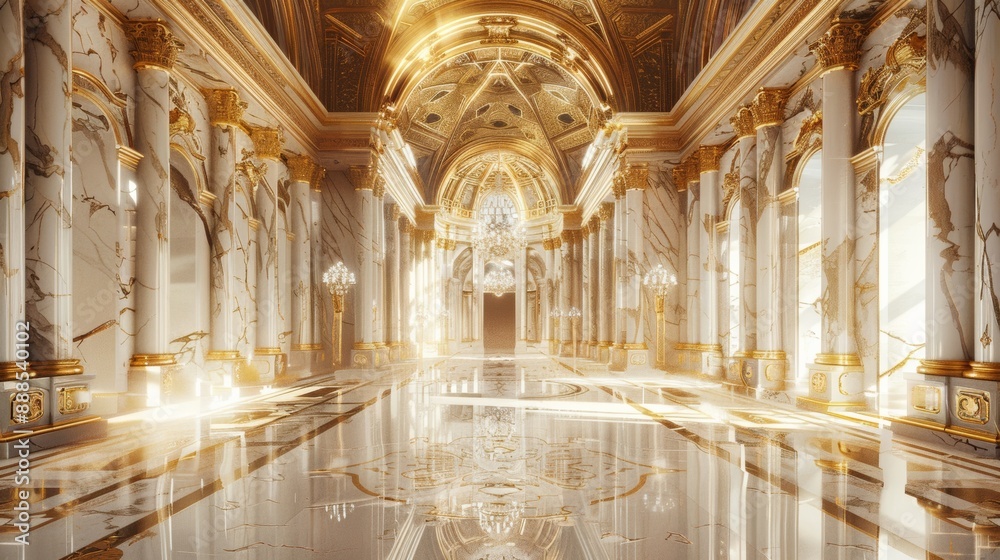 Realistic fantasy fantasy gold-white marble palace interior photography ...