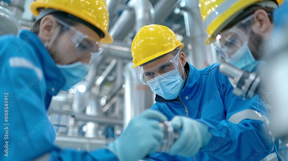 Professional scene of engineers in a petrochemical plant, demonstrating ...