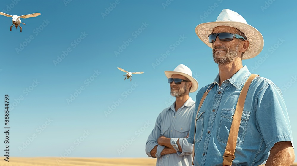 Vibrant illustration of farmers joyfully utilizing modern farming ...
