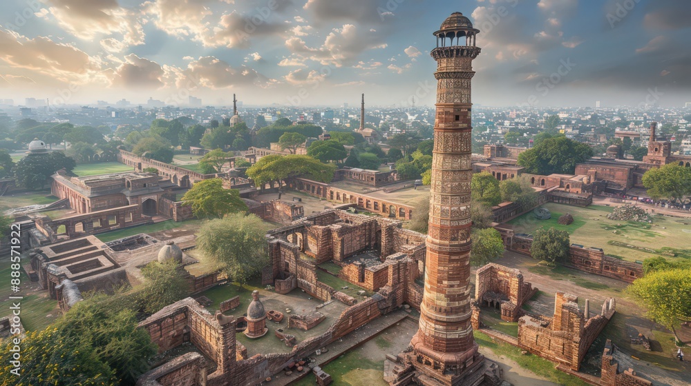 Foto de Depict the Qutub Minar complex in Delhi, with its towering ...