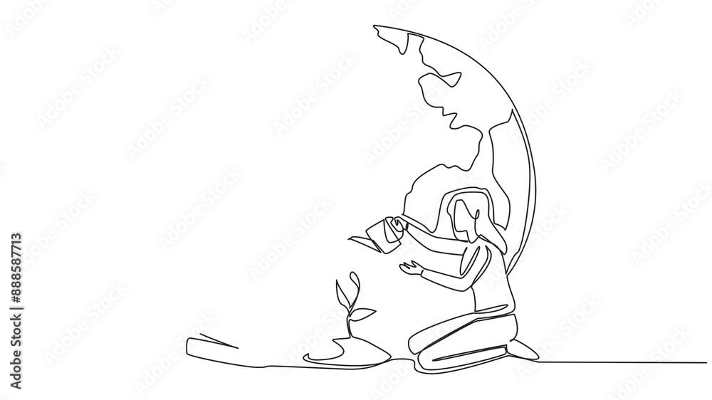Self drawing animation of single continuous line drawing man holds ...