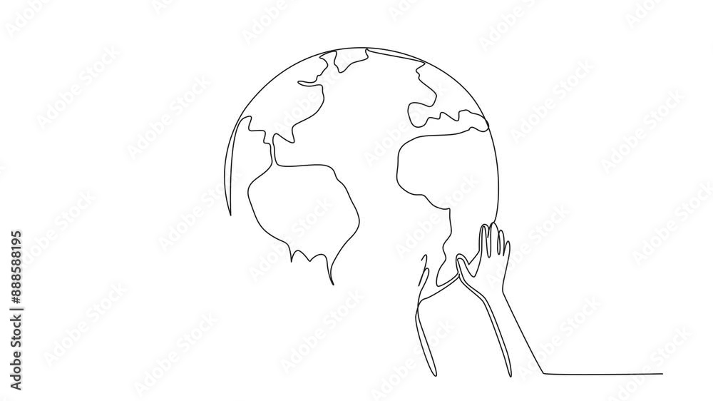 Self drawing animation of single continuous line drawing several hands ...