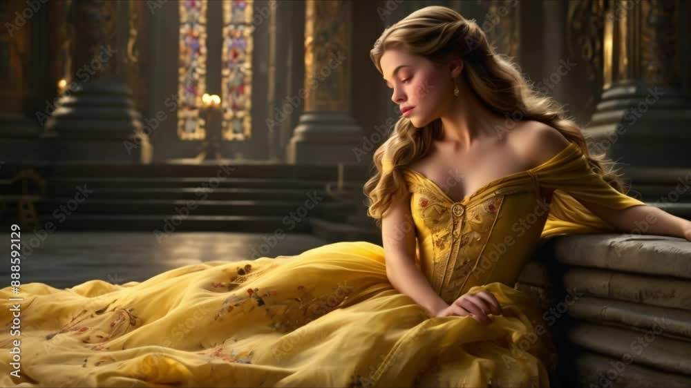 Belle, the heroine from Beauty and the Beast, is shown in a magical way ...