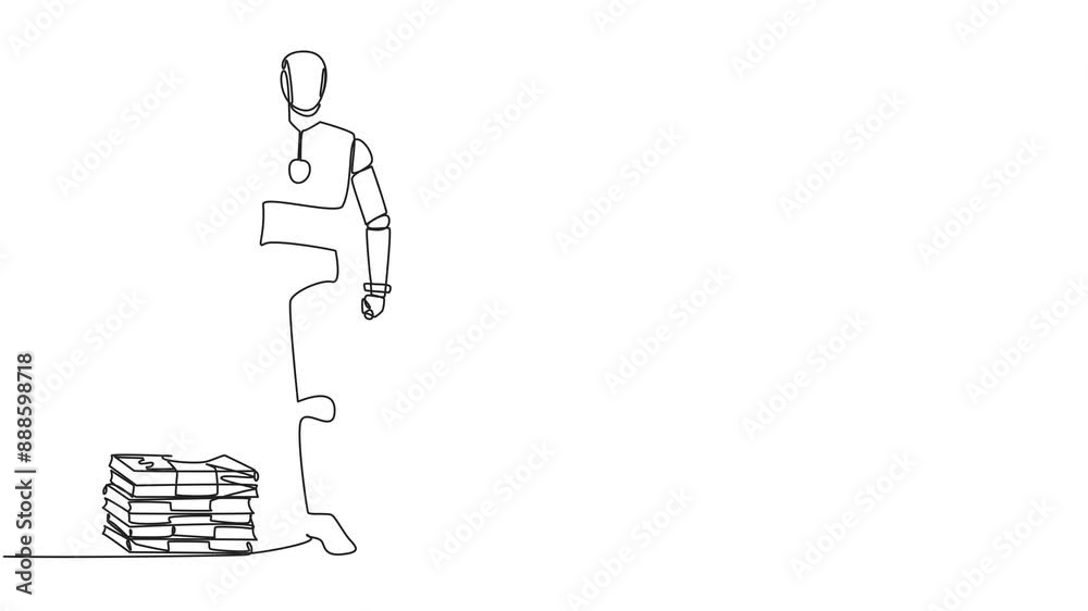 Animated self drawing of single continuous line drawing robot stands ...