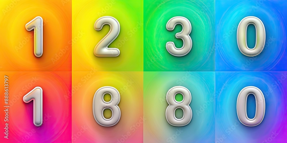 Set of numbers from 1 to 10 on colorful background, numbers, 1, 2, 3, 4 ...