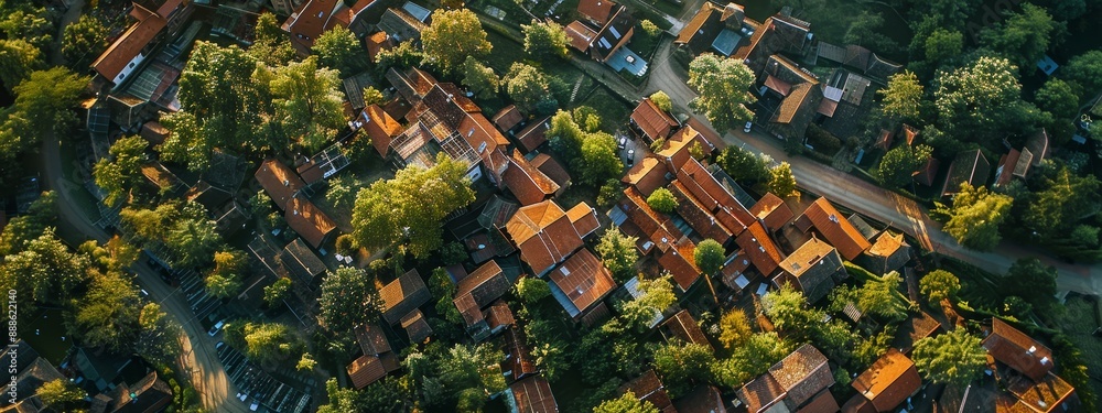 beautiful overhead top down bird eye perspective view on town village ...