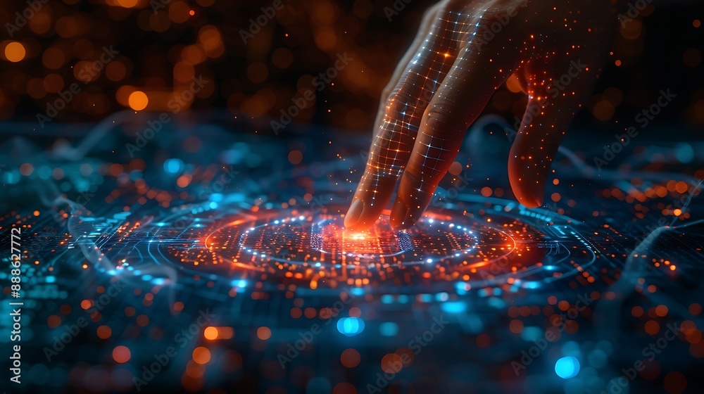 picture shows the symbol of information technology on top of a hand ...