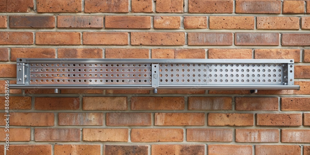 Pre-galvanised cable tray on brick wall for electrical wiring, cable ...