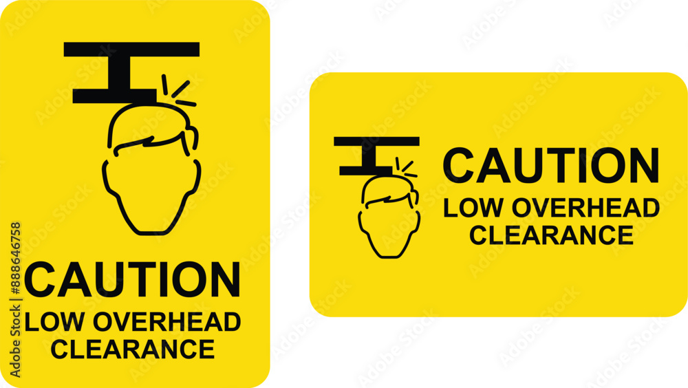 Caution low overhead sign with symbol. Watch your head warning sign and ...