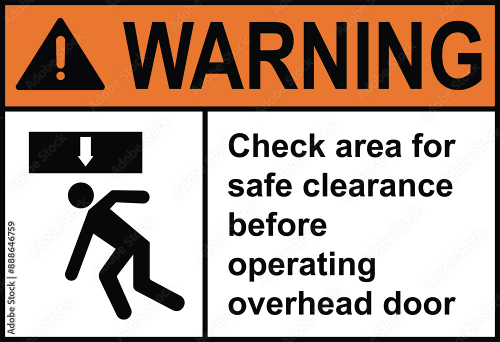 Warning check area for safe clearance sign with symbol. Low overhead ...