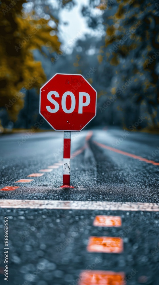 Red Stop Sign on a Closed Road: A Prominent Display of Caution and ...