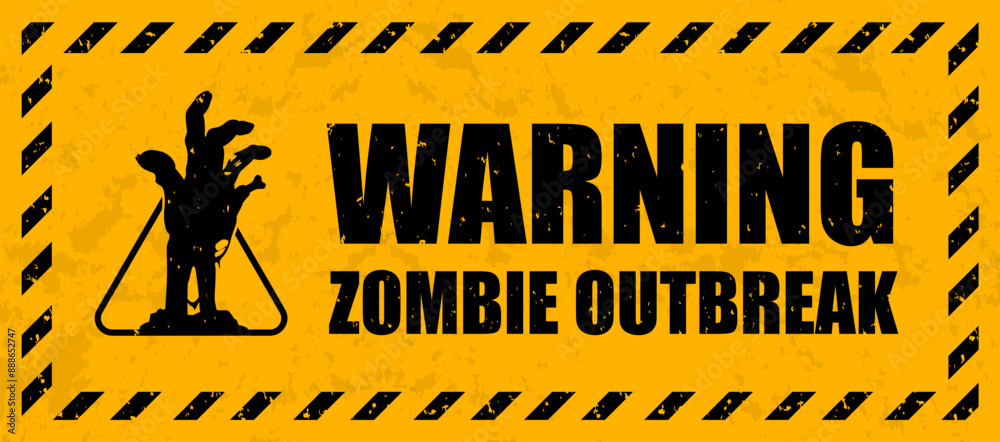 Grunge warning caution, Halloween zombie outbreak beware sign, vector ...