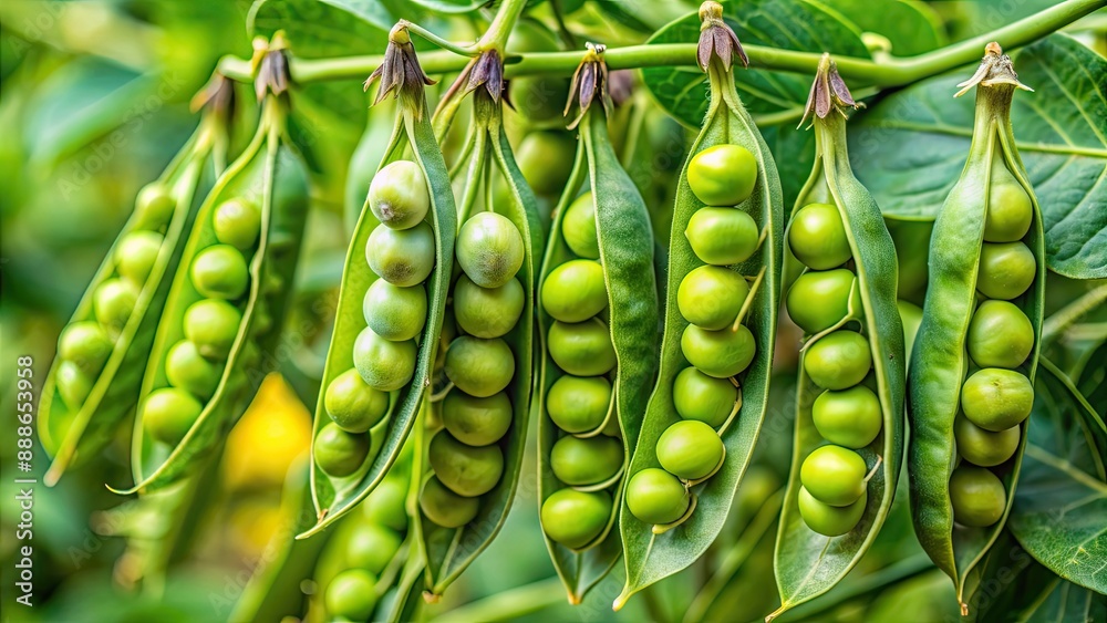 Green lentil pods filled with seeds on Thai hybrid plant, organic ...