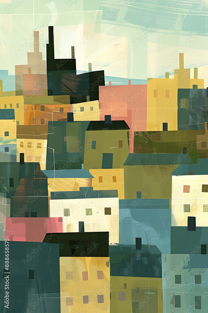 Old town view cartoon background with geometric shape Stock ...