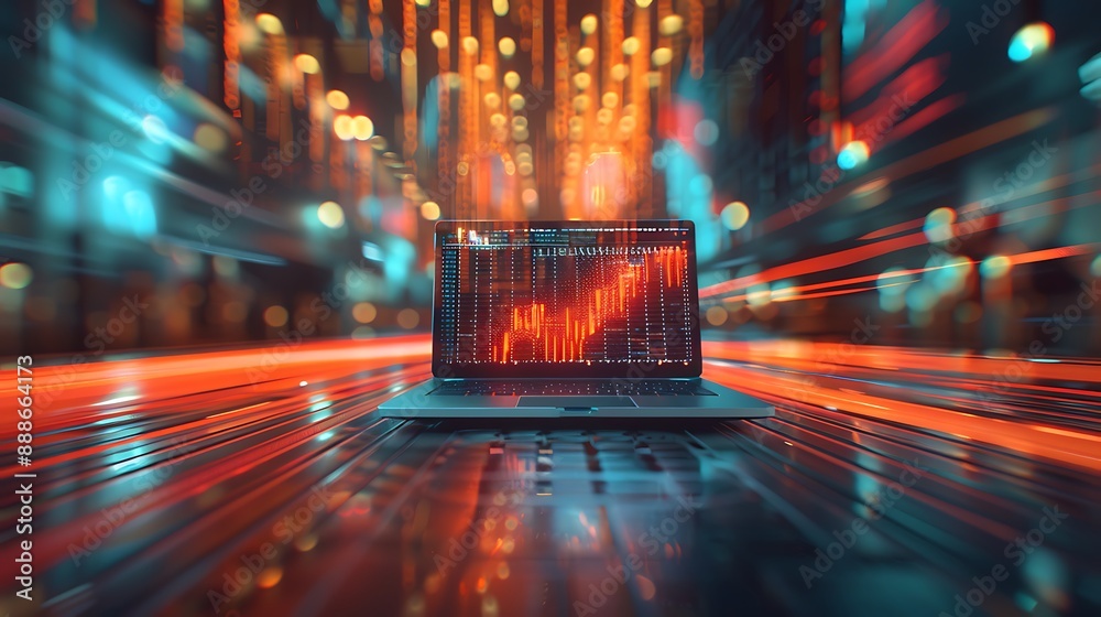 Blurring imagery dances around laptop merging seamlessly with dotted ...