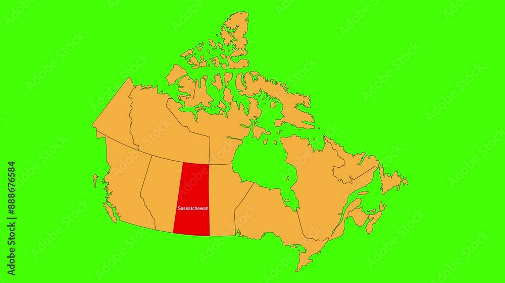 Saskatchewan map animated video. Map Highlighted on the Canada map with ...