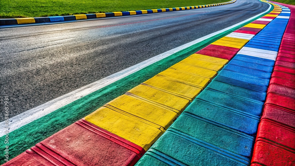 Colored curb with tire marks on a racing track, racing, track, curb ...
