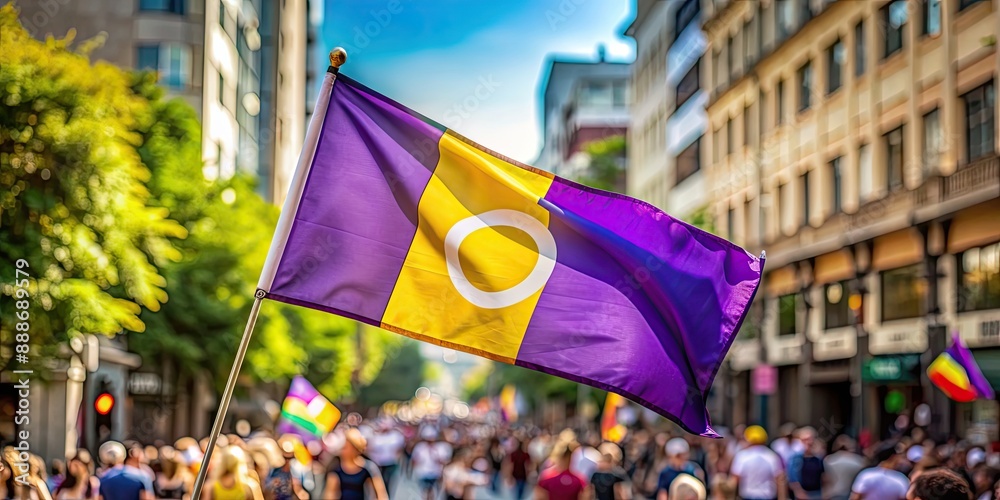 Intersex flag waving proudly in a street parade , intersex, flag ...
