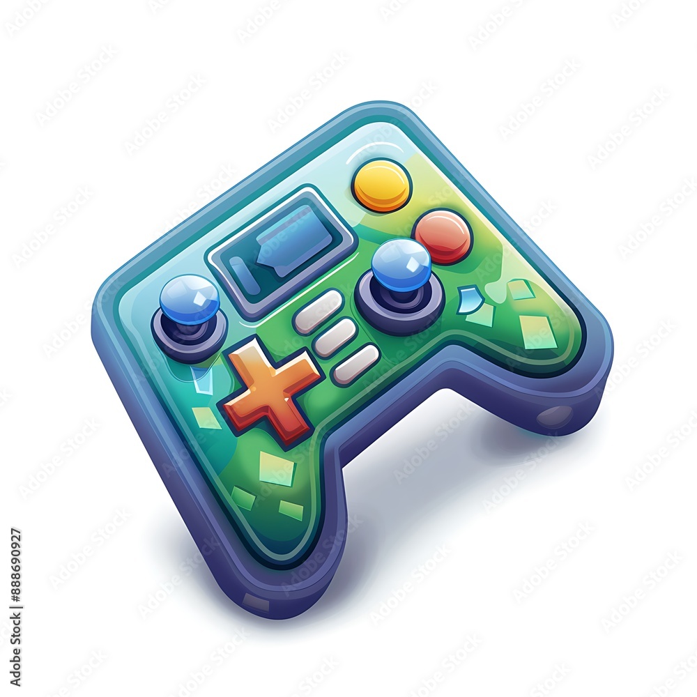 Cute cartoon illustration of a blue and green video game controller ...