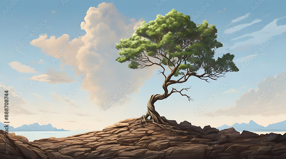An illustration of resilience with a tree growing through rocky ground ...