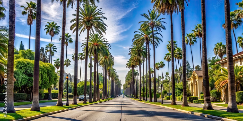 Iconic palm tree lined street in Beverly Hills, Los Angeles , Beverly ...