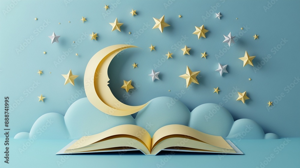 A teacher reading a storybook to children with paper cut stars and ...