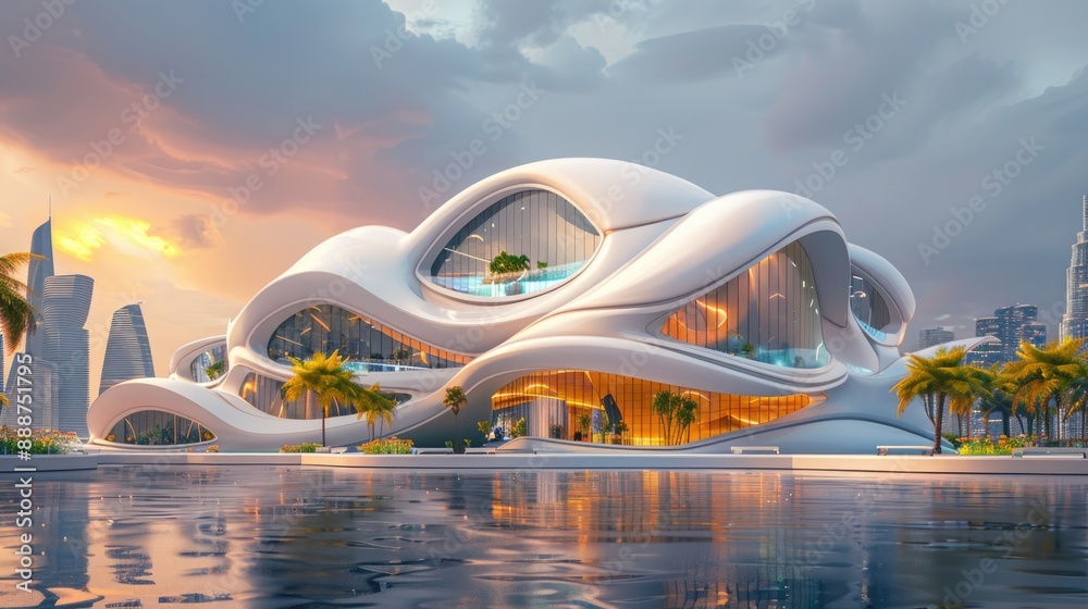 abstract art architecture building in futuristic modern organic curve ...