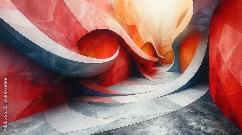 Complex geometric illusions, with overlapping shapes and patterns that ...