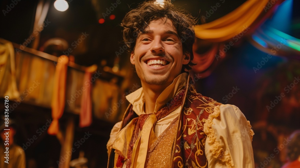 Confident Male Actor Wearing a Costume on a Stage Filled with ...