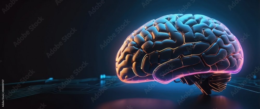 Futuristic glowing digital brain showcasing artificial intelligence and high tech innovations ...