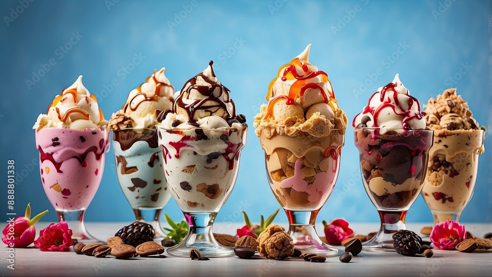 Collection of Sundae sundaes ice cream frozen dessert in tulip glass ...