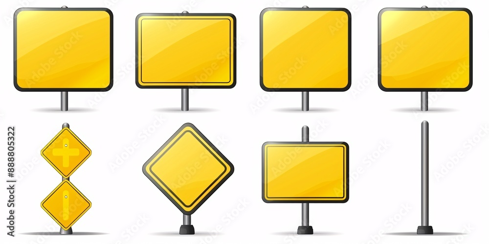 Authentic amber traffic sign. Isolated indicator charts. Empty road ...