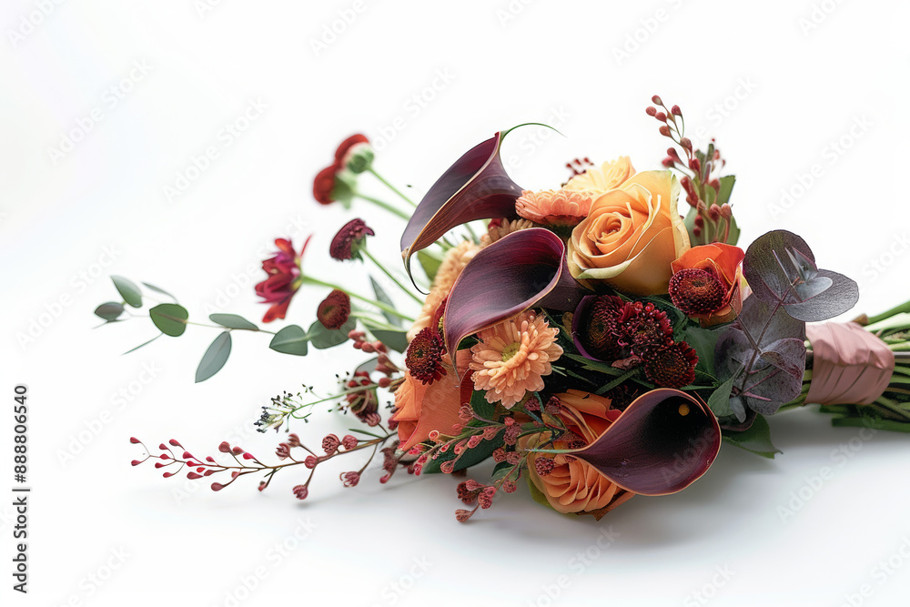 Modern minimalistic autumn wedding bouquet, combining burgundy calla ...