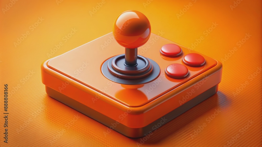 Vibrant orange backdrop showcases a nostalgic retro arcade joystick ...