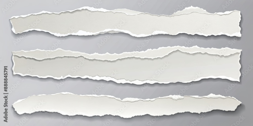 Ripped Paper Texture on Gray Background, 3 Torn Edges, White Paper ...