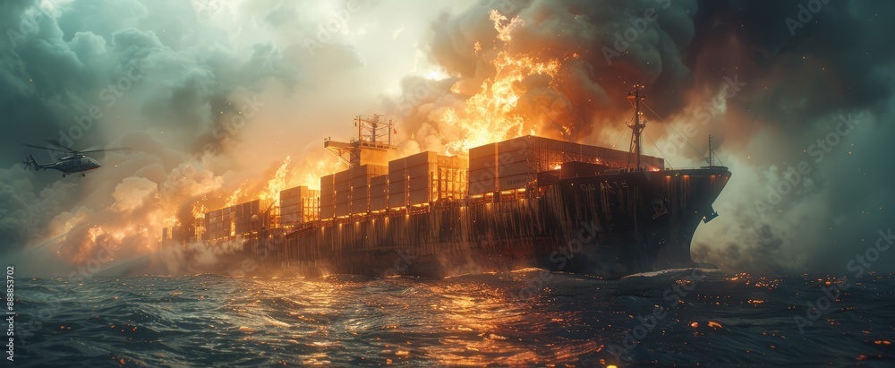 In a disturbing maritime disaster, a massive container ship is consumed ...