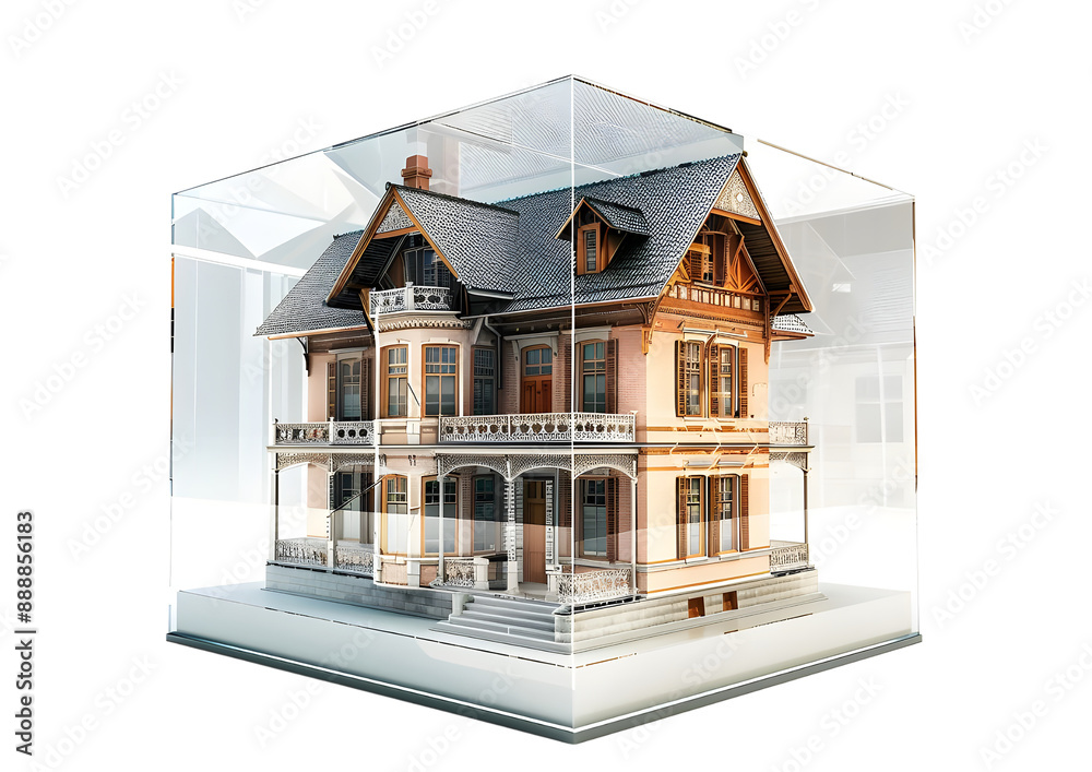 Victorian-style house model with detailed architecture as showpiece ...