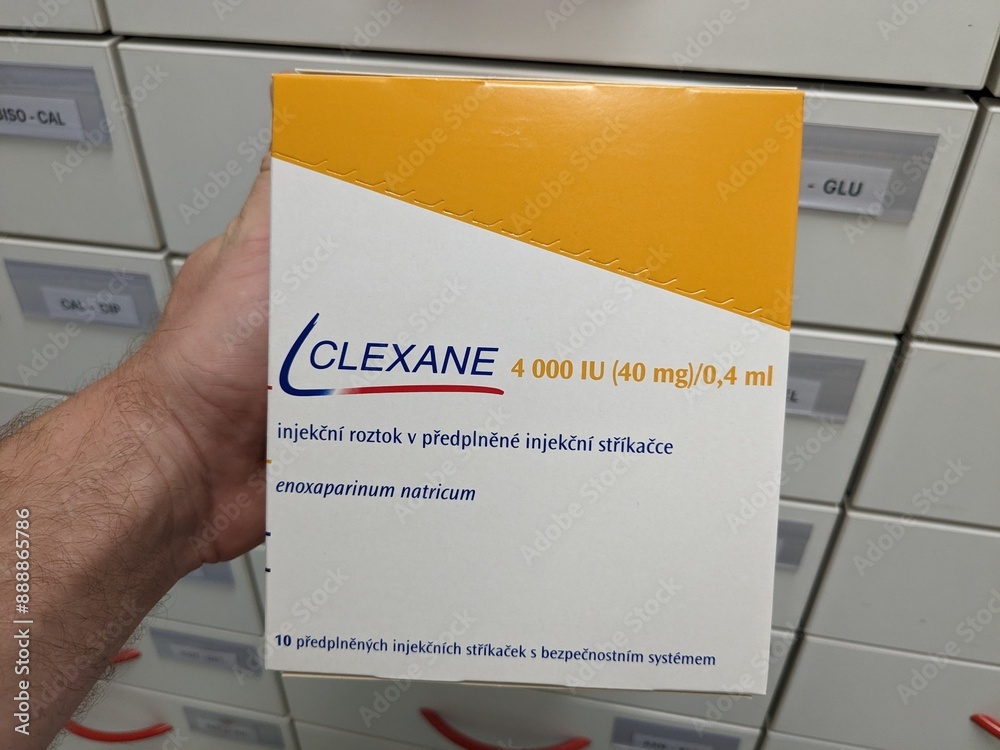 Prague, Czech Republic - July 9 2024: CLEXANE box of injection with ...