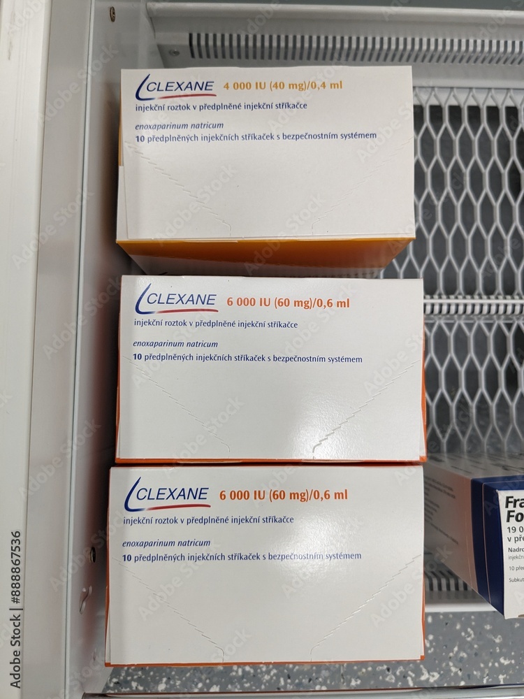 Prague, Czech Republic - July 9 2024: CLEXANE box of injection with ...