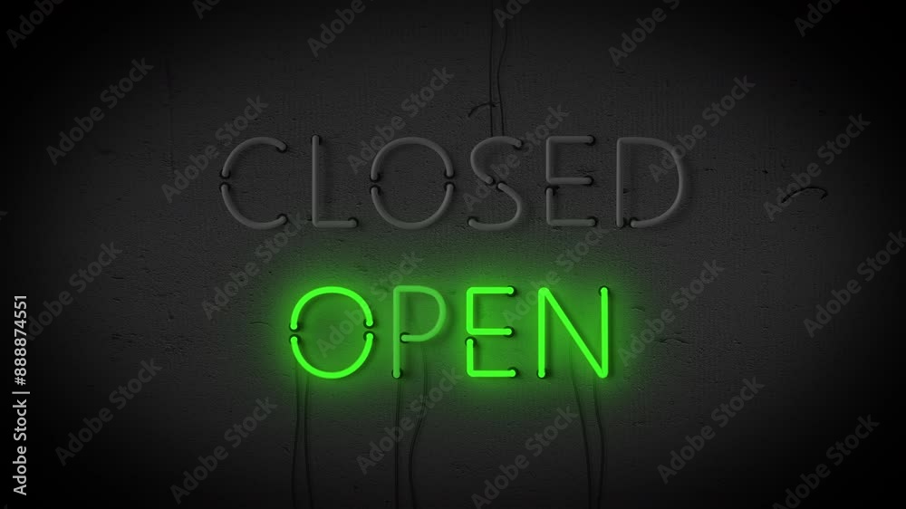 Colorful Neon Lights Closed and Open Letters Signboard. Stylish ...