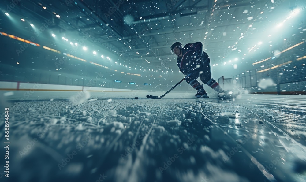 Ice Hockey Rink Arena: Professional Player Shooting the Puck with ...