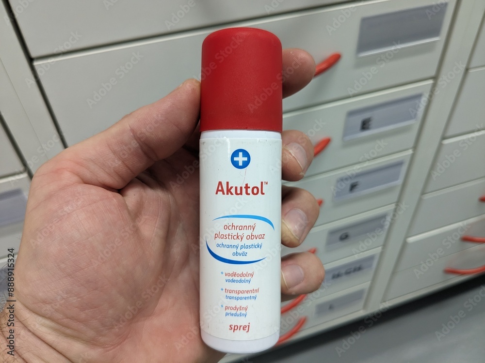 Prague, Czech Republic - July 9 2024: AKUTOL antiseptic spray with ...