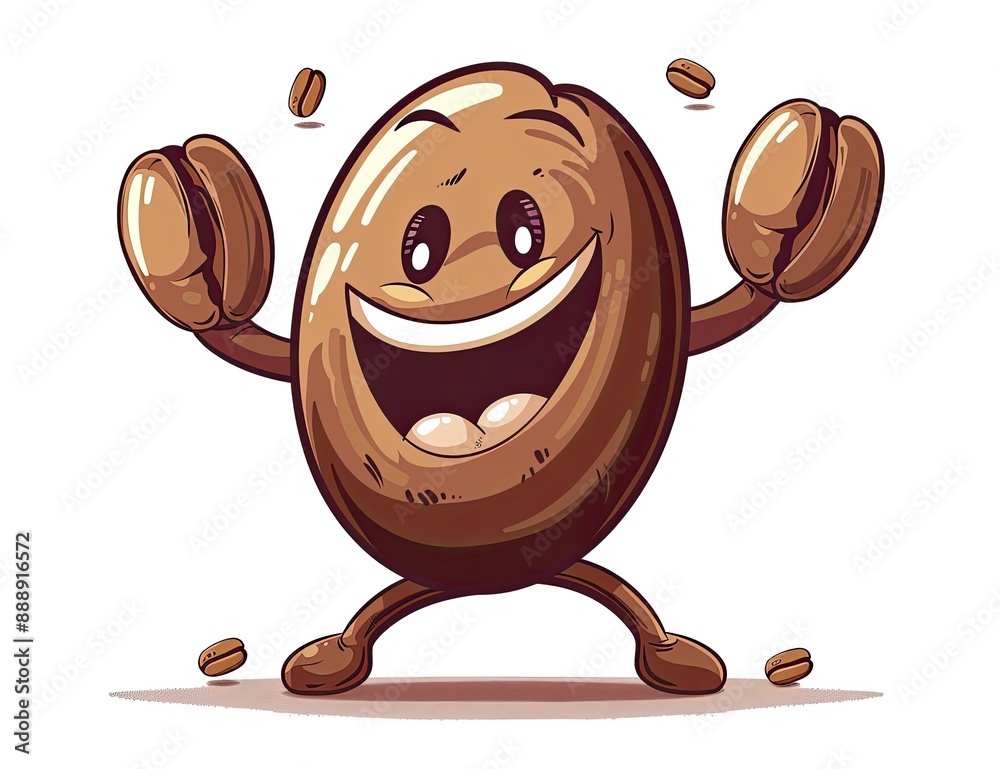 Cartoon coffee bean with muscles flexing, clip art style ilustração do ...
