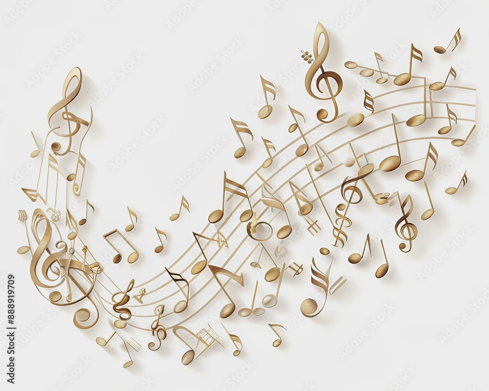 Isolated musical notes in elegant script font scattered randomly on a ...